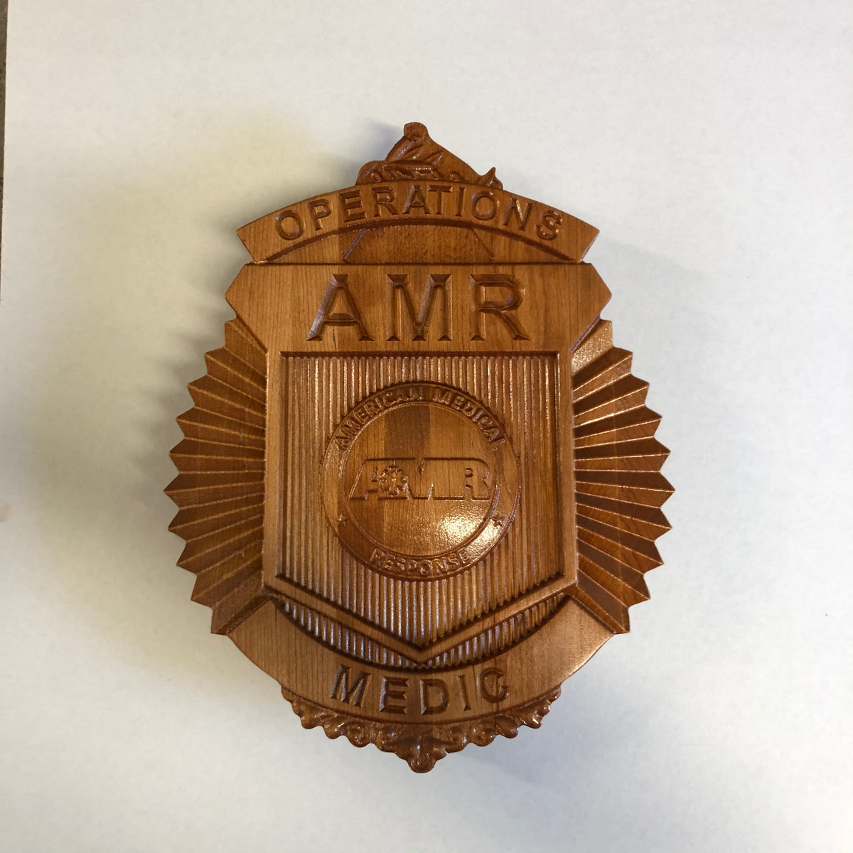 American Medical Response AMR EMS Badge – With The Grain Woodworking CNC
